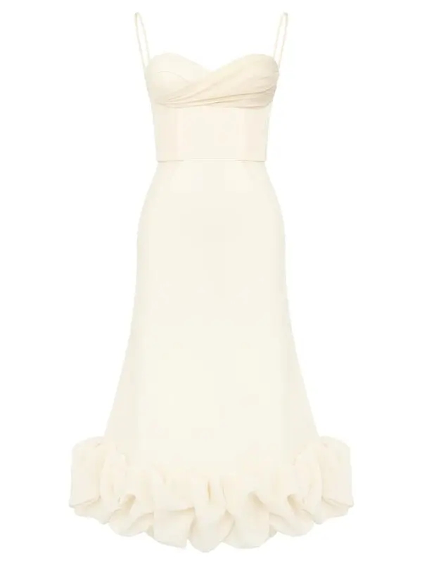 POST MERIDIEM Draped Bodice Flounce Bustier Dress - White