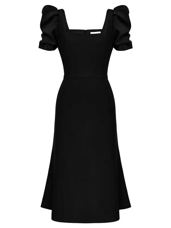 POST MERIDIEM Godet Silhouette Midi Dress - Black