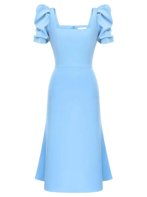 POST MERIDIEM Light Godet Silhouette Square Neck Midi Dress - Blue