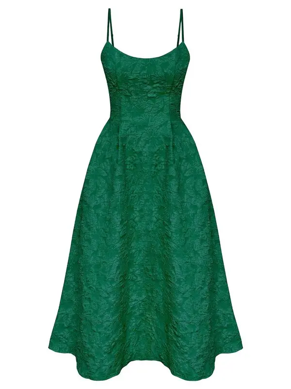 POST MERIDIEM Dark Jacquard Fitted Corset Bustier Dress - Green