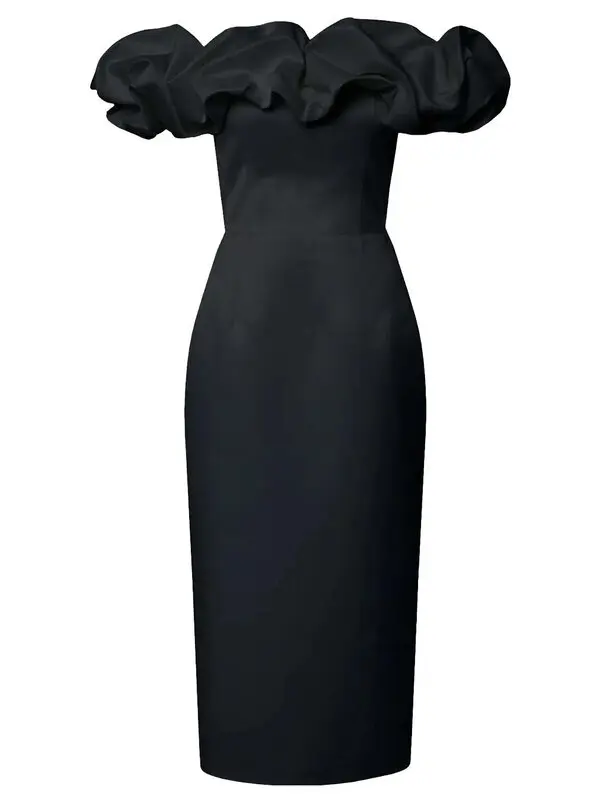 POST MERIDIEM Meringue Ruffled Midi Dress - Black