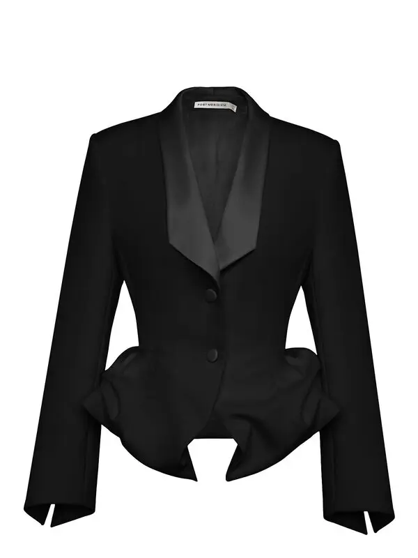 POST MERIDIEM Peplum Jacket With V-neckline And Shawl Lapel - Black