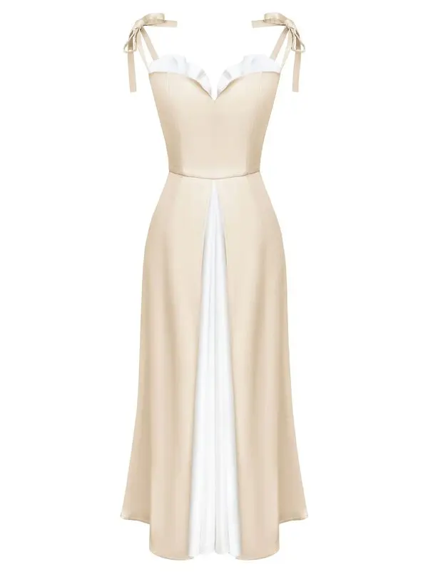 POST MERIDIEM Cream Flowy Slit Midi Dress - White