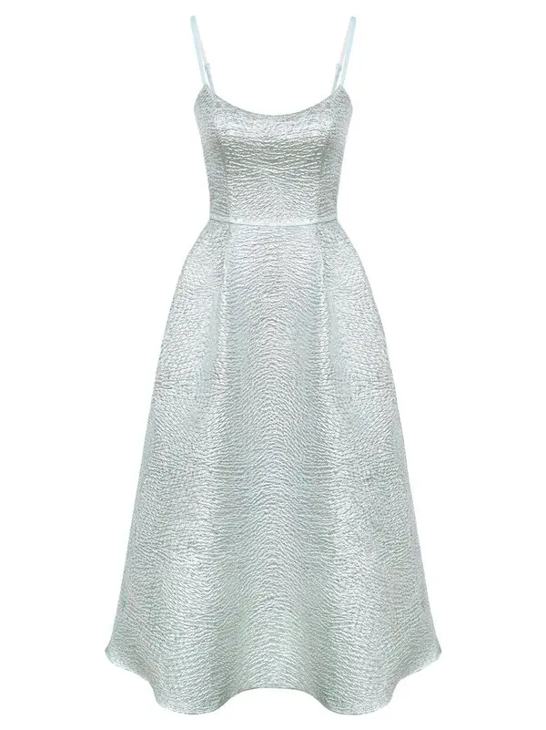 POST MERIDIEM Platinum Jacquard Corset Bustier Dress - Silver