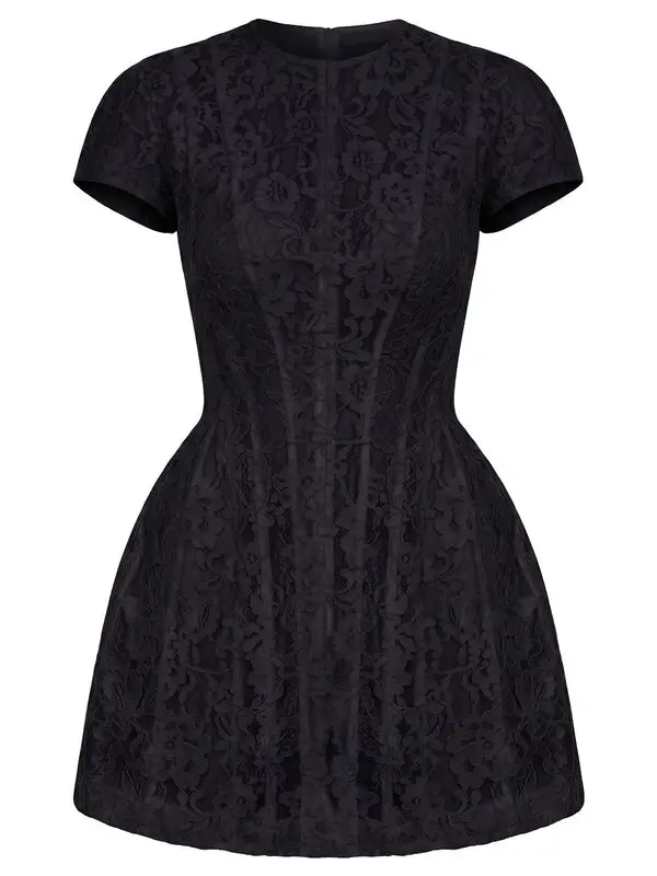 POST MERIDIEM Lace Sculpted Silhouette Mini Dress - Black