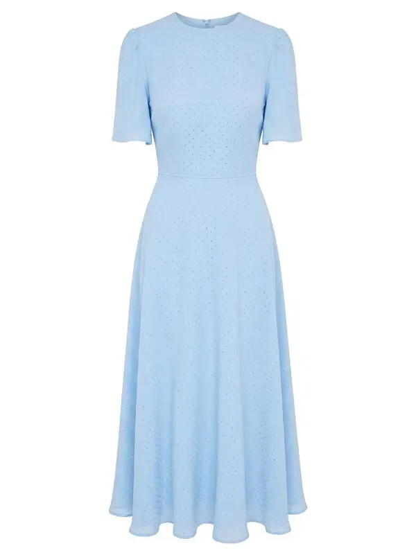 POST MERIDIEM Chiffon Midi Dress With Rhinestones - Blue