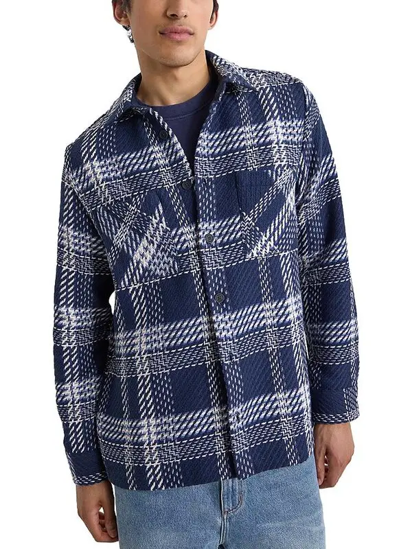 WAX LONDON Whiting Plaid Weave Overshirt - Navy / Ecru