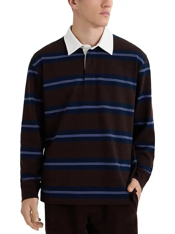 WAX LONDON Rowhill Long Rugby Polo - Brown / Blue