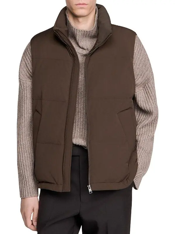 Sandro Sleeveless Padded Zip Vest - Taupe Kaki
