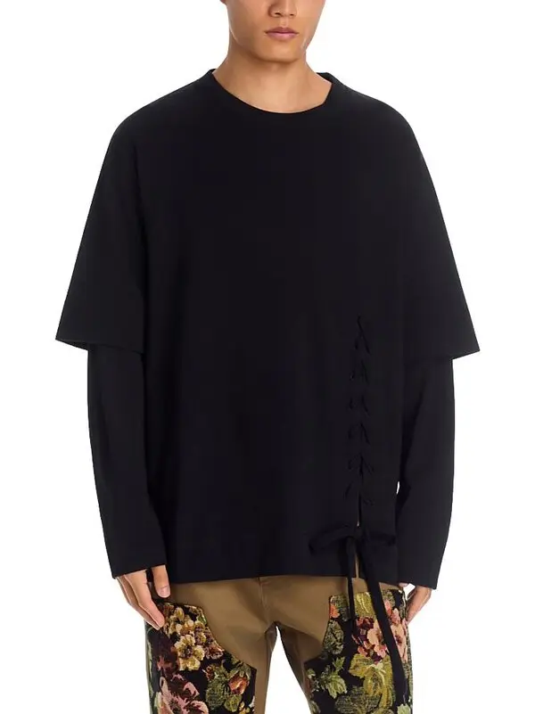 Simone Rocha Cotton Relaxed Lace Up Crewneck T-shirt - Black