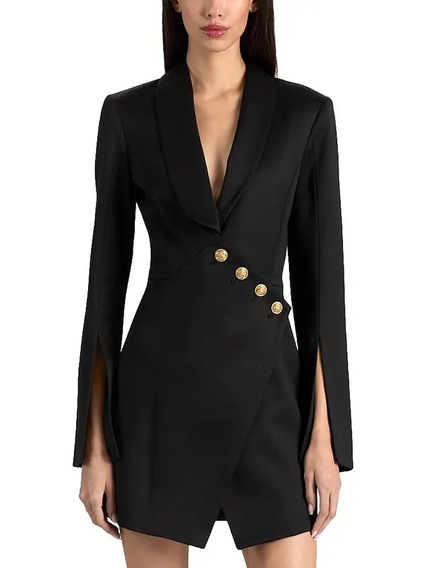 Alice + Olivia The Sculpt Wool Blend Asymmetrical Blazer Dress - Black