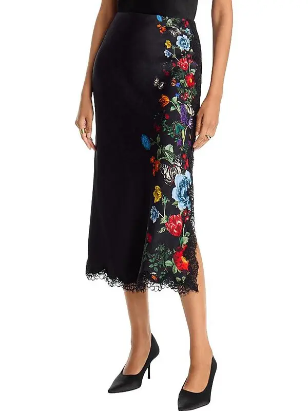 Alice + Olivia Maeve Lace Trim Midi Slip Skirt - Moonlit Manor