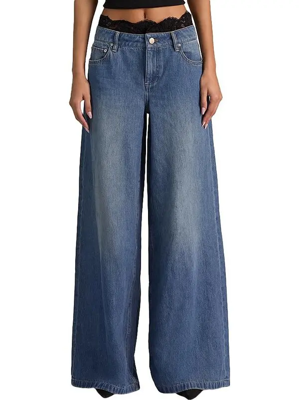 Alice + Olivia Ian Cotton Low Rise Wide Leg Jeans - Brooklyn Blue