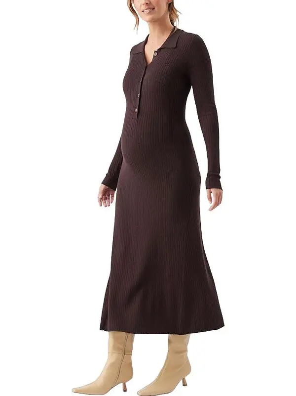 RIPE MATERNITY Hollie Polo Knit Dress - Cocoa