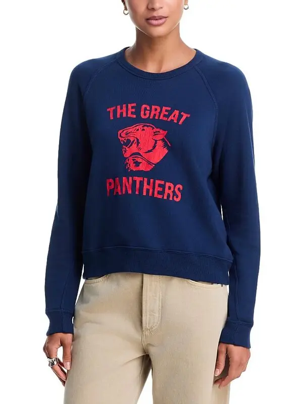 The Great. Cotton Fleece Sweatshirt With Graphic Print - True Navy