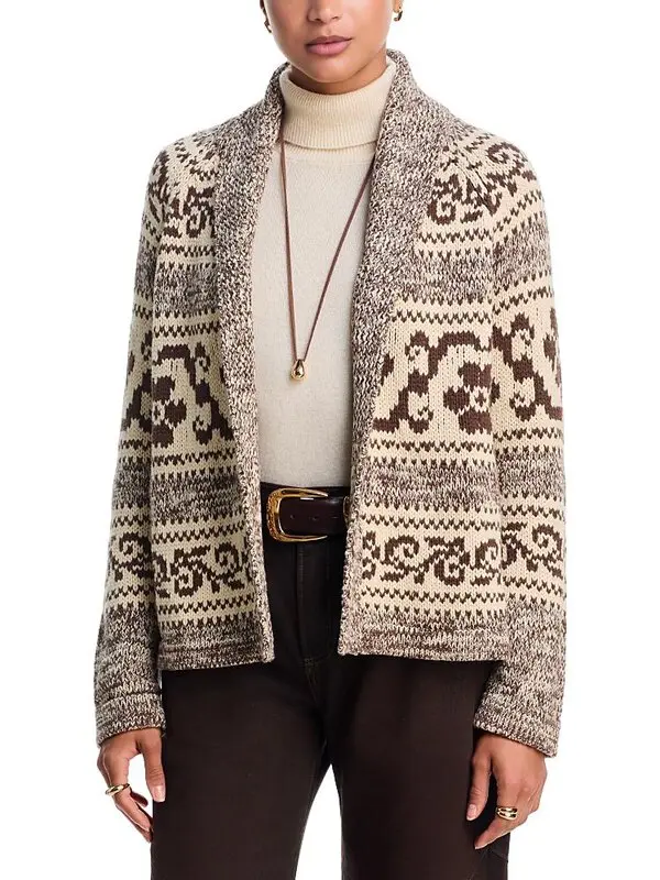 The Great. Nordic Flower Lodge Open Cardigan Sweater - Marled Cherry