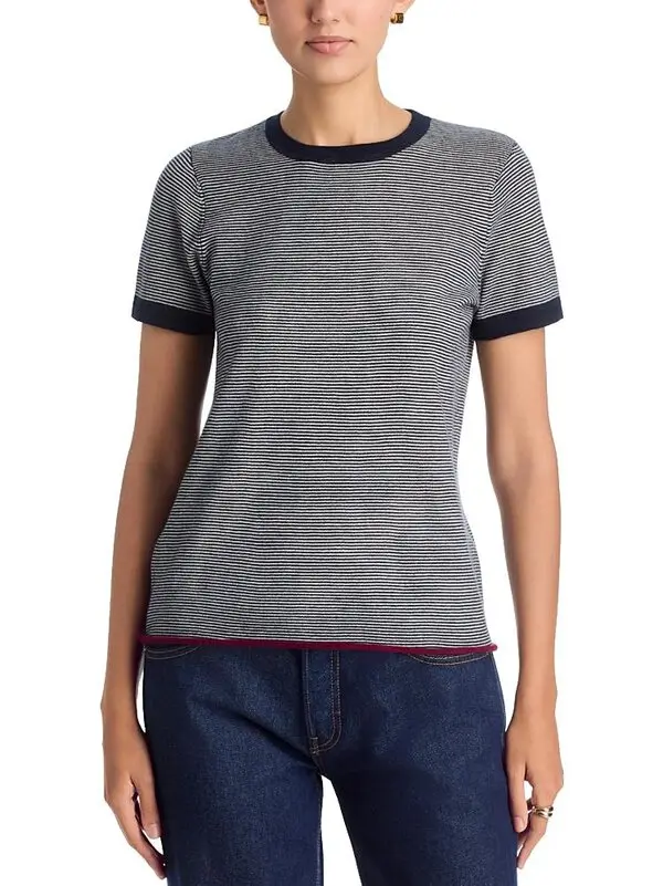Majestic Filatures Cashmere Striped Short Sleeve Tee - Marine