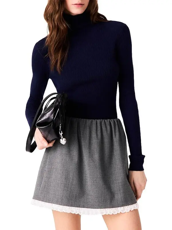 Maje Jeandra Lace Trim Mini Skirt - Grey