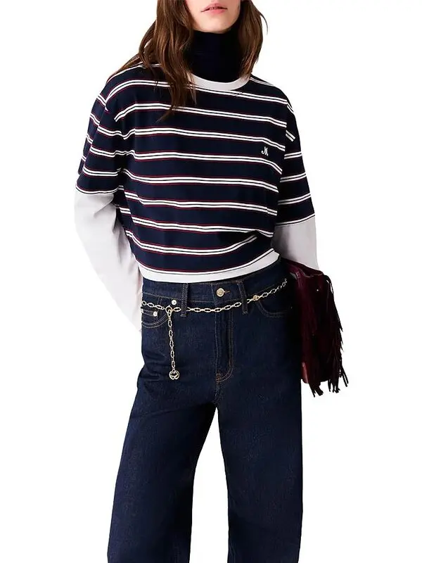 Maje Striped Layered Long Sleeve Tee - White/navy