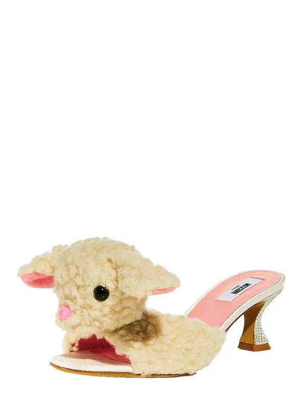 Moschino Dolly Lamb Kitten Mules - White