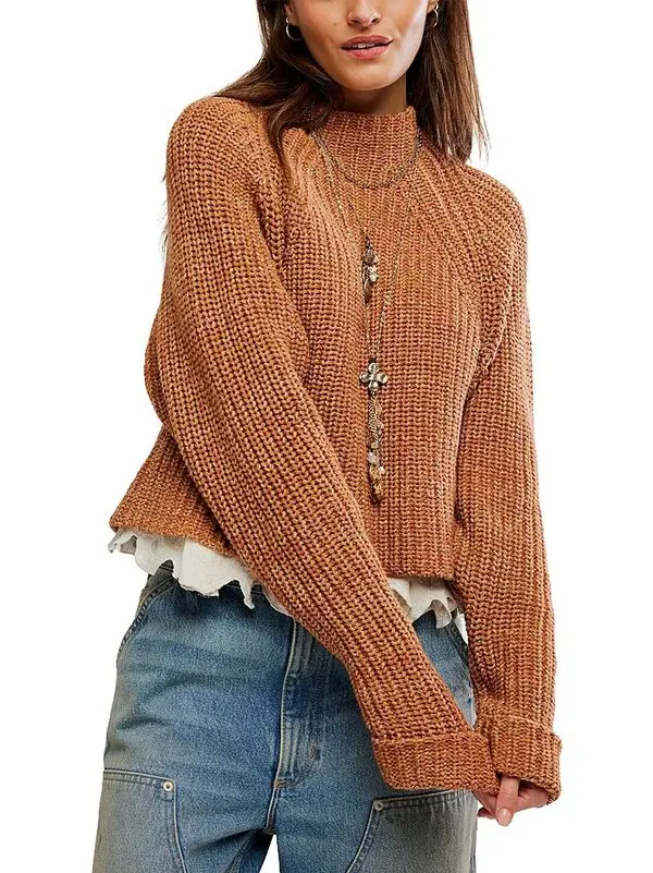 Free People High Neck Cuffed Sweater - Cinnamon