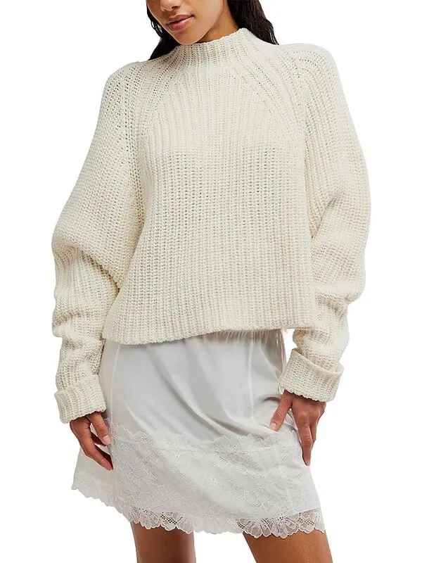 Free People High Neck Cuffed Sweater - Marshmellow
