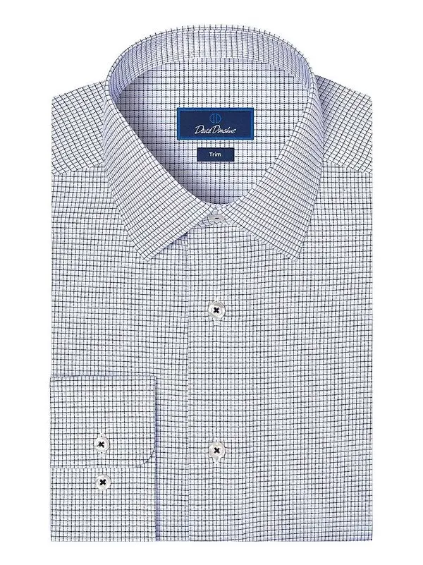 David Donahue Trim Fit Micro Check Cotton Blend Dress Shirt - Navy/ Sky