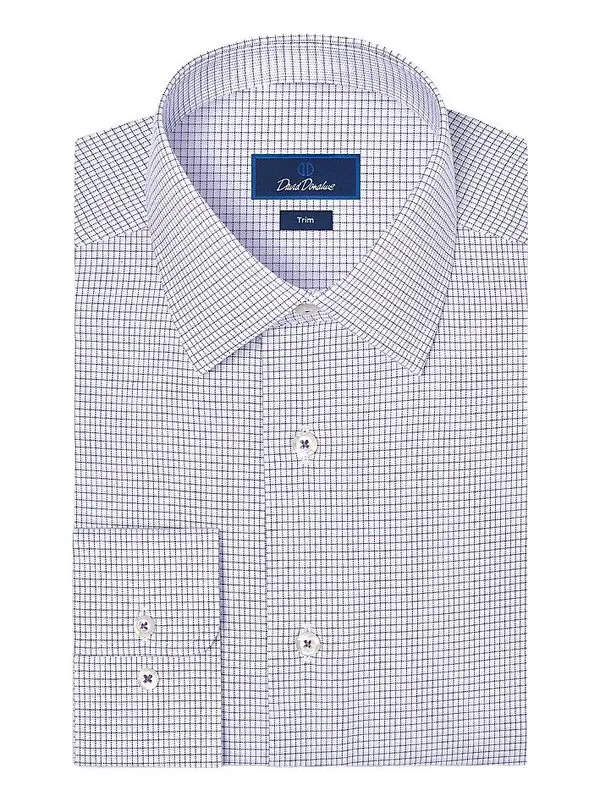 David Donahue Trim Fit Micro Check Cotton Blend Dress Shirt - Purple/ Sky