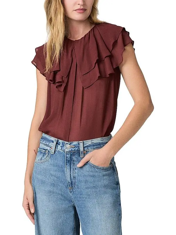 Paige Lucia Ruffled Georgette Blouse - Garnet