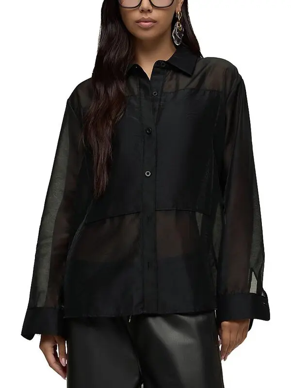 Hudson Jeans Sheer Oversized Button-up Shirt - Black