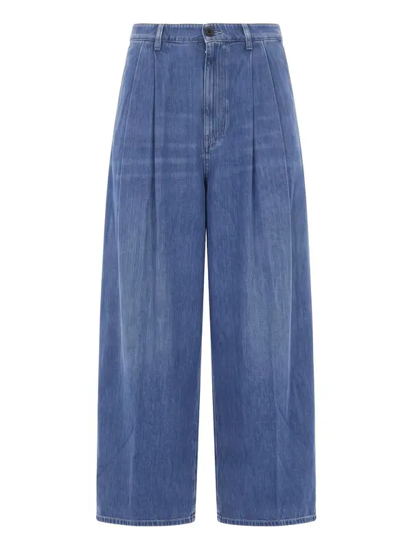 Marni Pleated Wide-leg Denim Trousers - Ocean