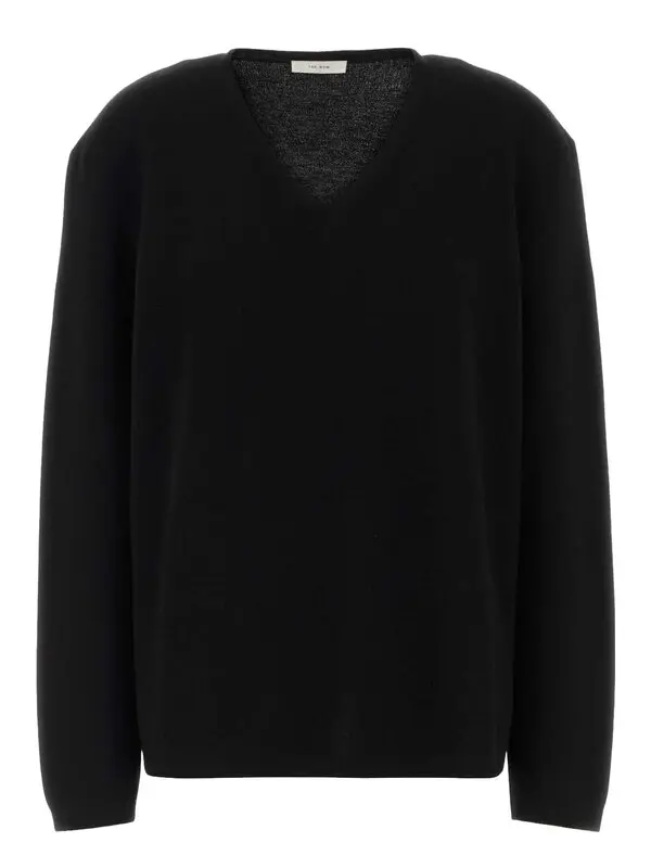THE ROW Purin 100% Goat Cashmere V-neck Top - Black