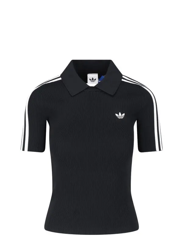 Adidas Ribbed Knit Short Sleeve Polo Shirt - Black