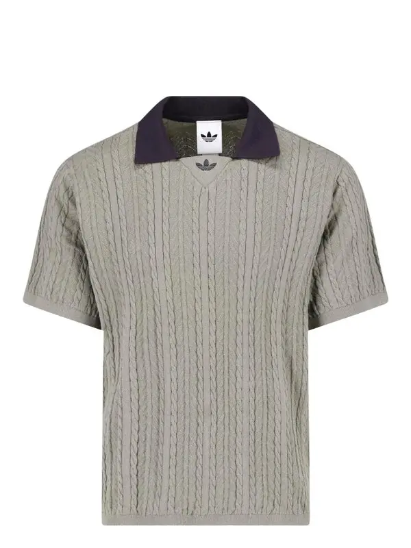 Adidas Cable-knit Short-sleeve Polo Shirt - Grey