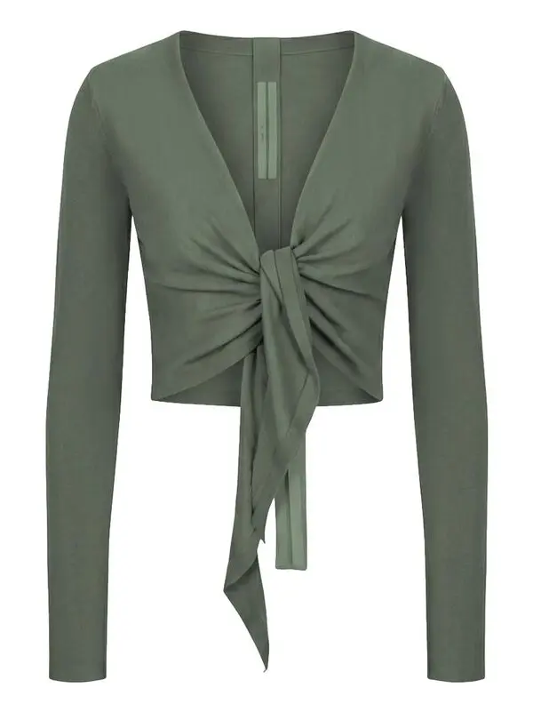Rick Owens Cropped Wrap Cardigan In 100% Wool - Dust