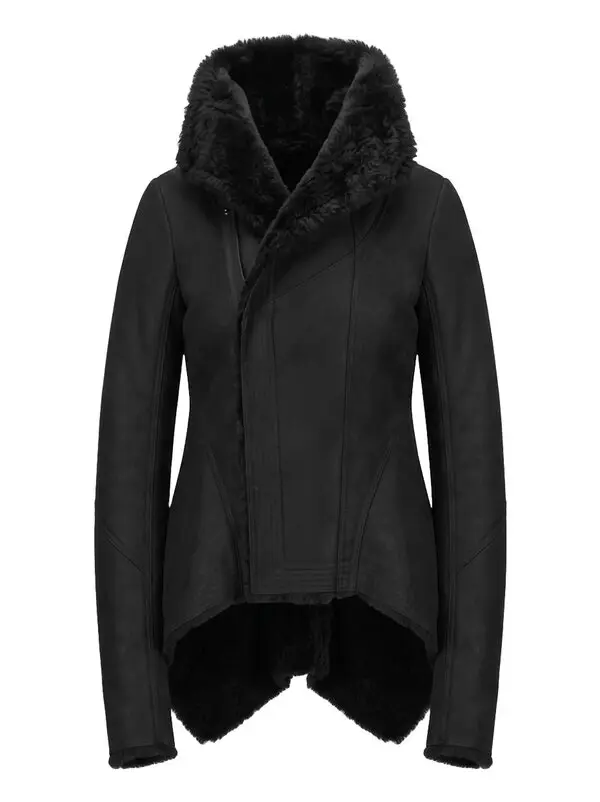 Rick Owens Sheepskin Asymmetrical Jacket - Black/black