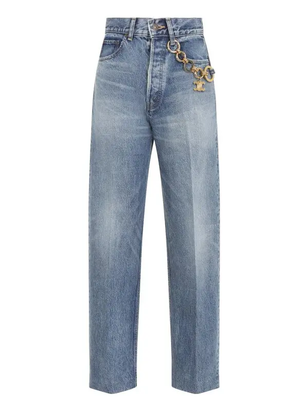 Celine Boyfriend Jeans With Chain Detail - Blue