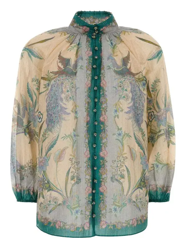 Zimmermann Cotton-silk Blouse With Metallic Detail - Printed
