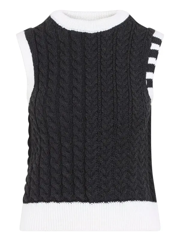 Thom Browne Aran Cable Knit Wool Shell Top - Grey