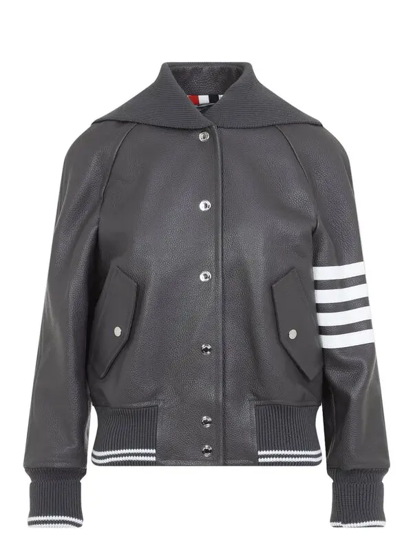 Thom Browne Oversized Leather Raglan Blouson Jacket - Grey