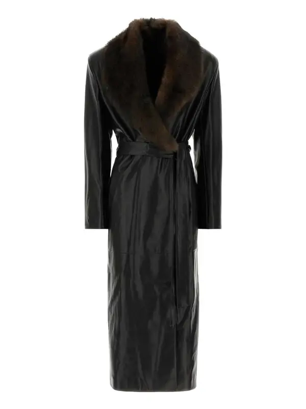 SALVATORE SANTORO Ovine Leather Trench Jacket With Fur Trim - Black