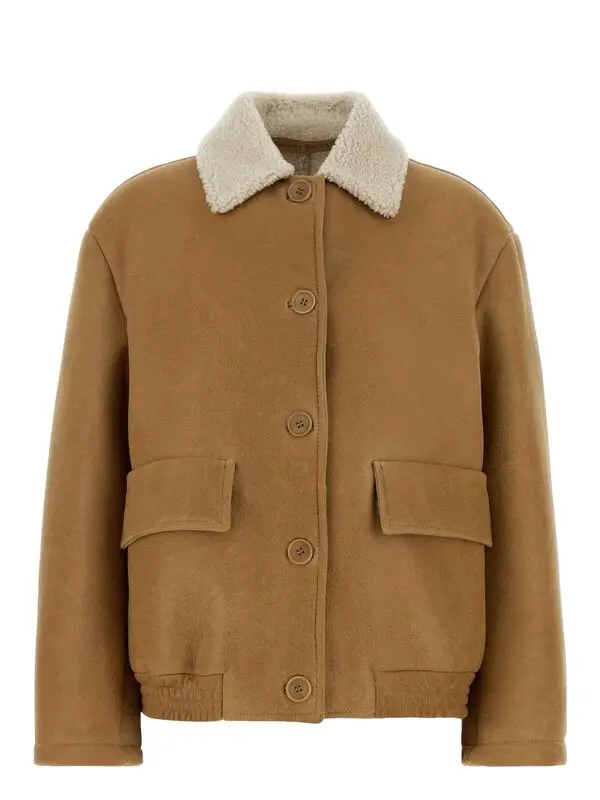SALVATORE SANTORO Shearling Leather Jacket With Textured Finish - Camel