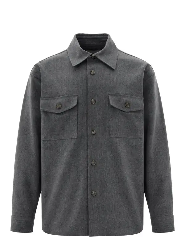 PAOLO PECORA Long-sleeve Button-up Overshirt With Flap Pockets - Grigio Melange