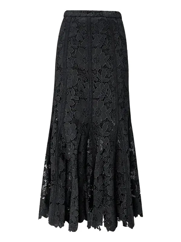 SELF-PORTRAIT Floral Lace Maxi Skirt - Black