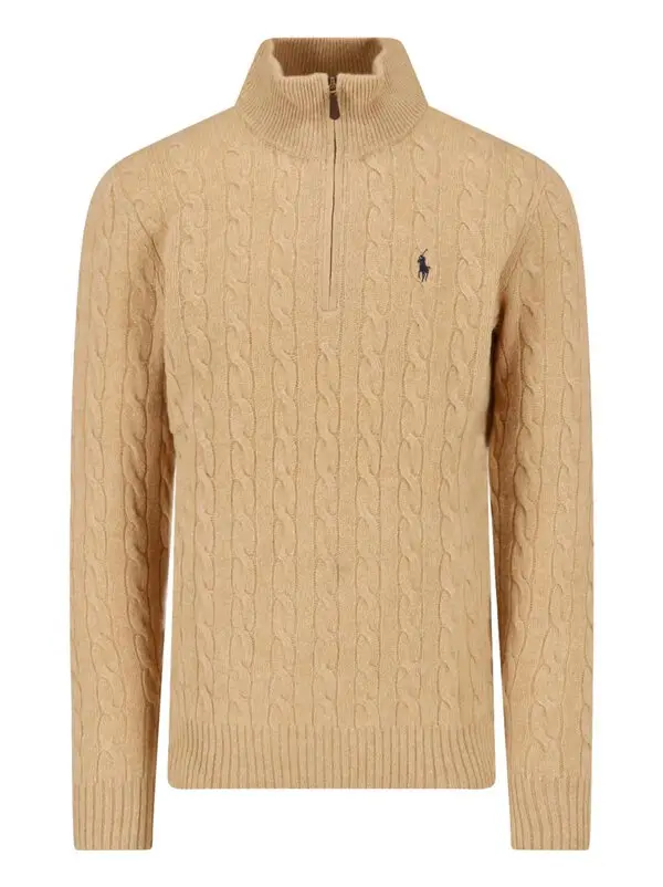 Polo Ralph Lauren Cable-knit Wool-cashmere Half-zip Sweater - Beige