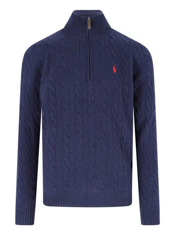 Polo Ralph Lauren Cable-knit Wool-cashmere Half-zip Sweater - Blue