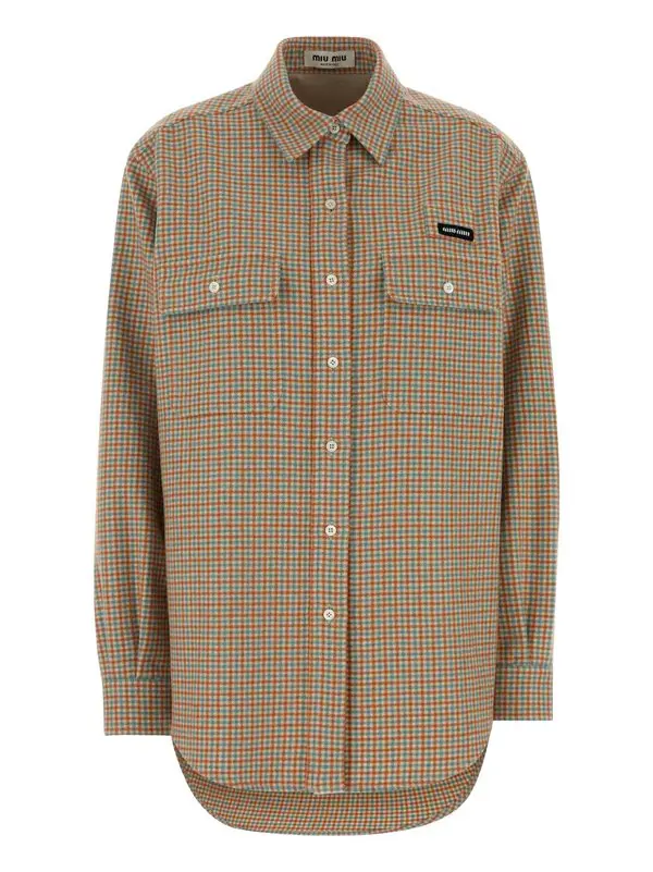 Miu Miu Embroidered Flannel Oversize Shirt - Checked