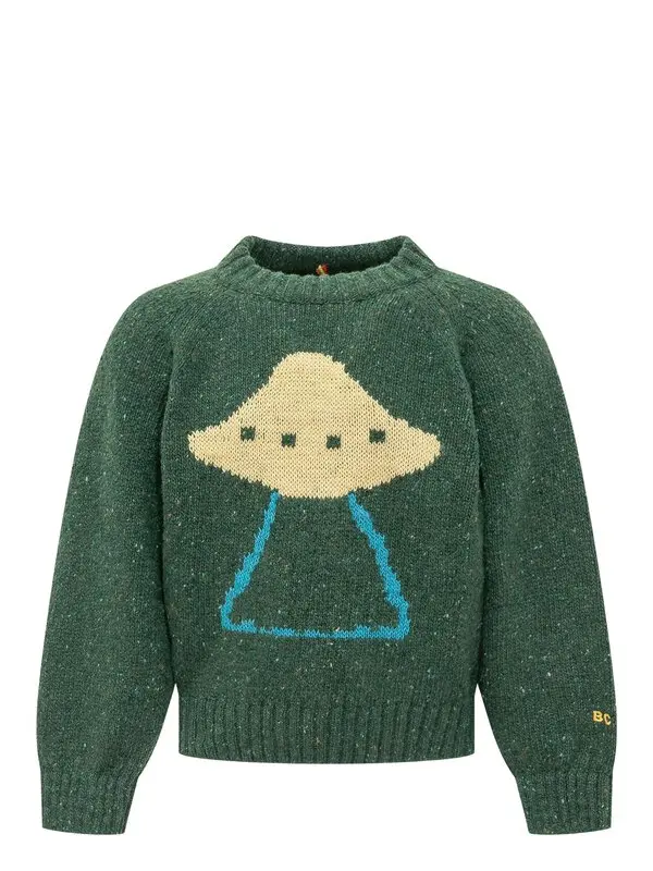 BOBO CHOSES Pixel Abduction Jacquard Crewneck Sweater - Darkgreen