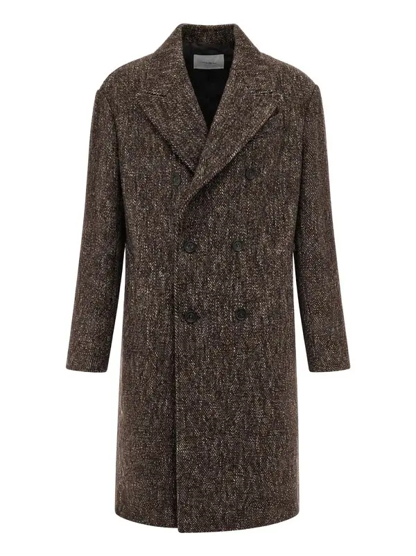 PAOLO PECORA Double-breasted Long Overcoat - Fantasia Base Cammello