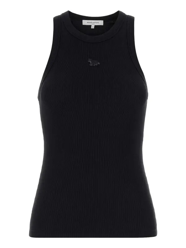 Maison Kitsuné Ribbed Stretch Tank Top With Fox Appliqu - Black